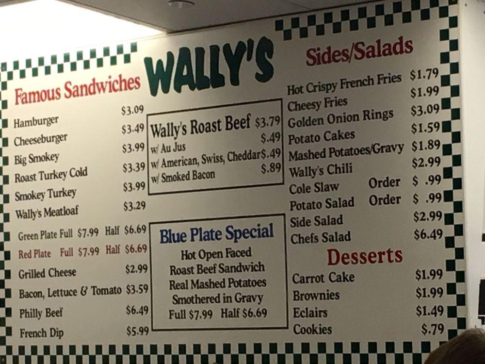 Menu at Wally's Roast Beef restaurant, Bloomington, Penn Ave S
