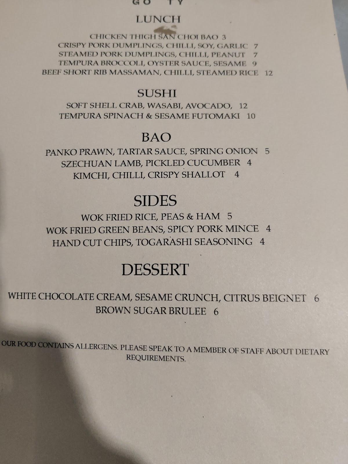 Menu at Yügo pub & bar, Belfast