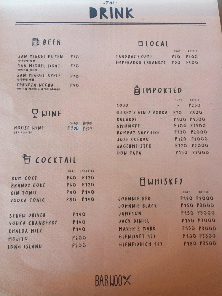 Menu at BARWOO, Panglao