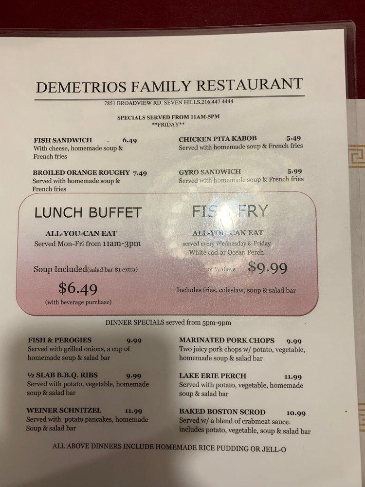 Menu at Demetrio's Family Restaurant, Seven Hills, Broadview Rd