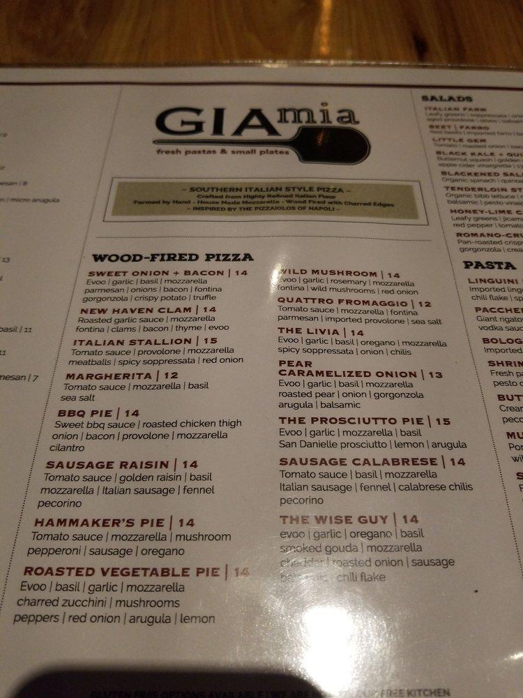 Menu at GIA MIA Geneva pizzeria, Geneva