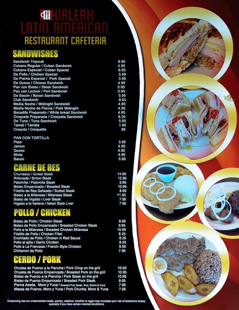 Menu at Hialeah Latin American restaurant, Hialeah