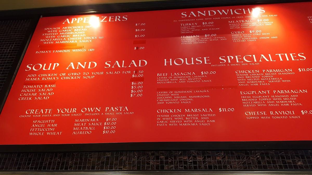 Menu at Roma's Pizza pizzeria, Houston, 233 Main St