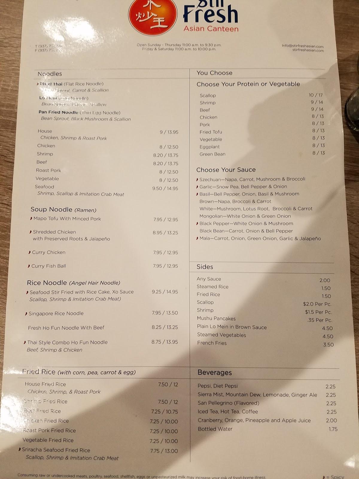 Carta del restaurante Stir Fresh Asian Canteen, Marysville