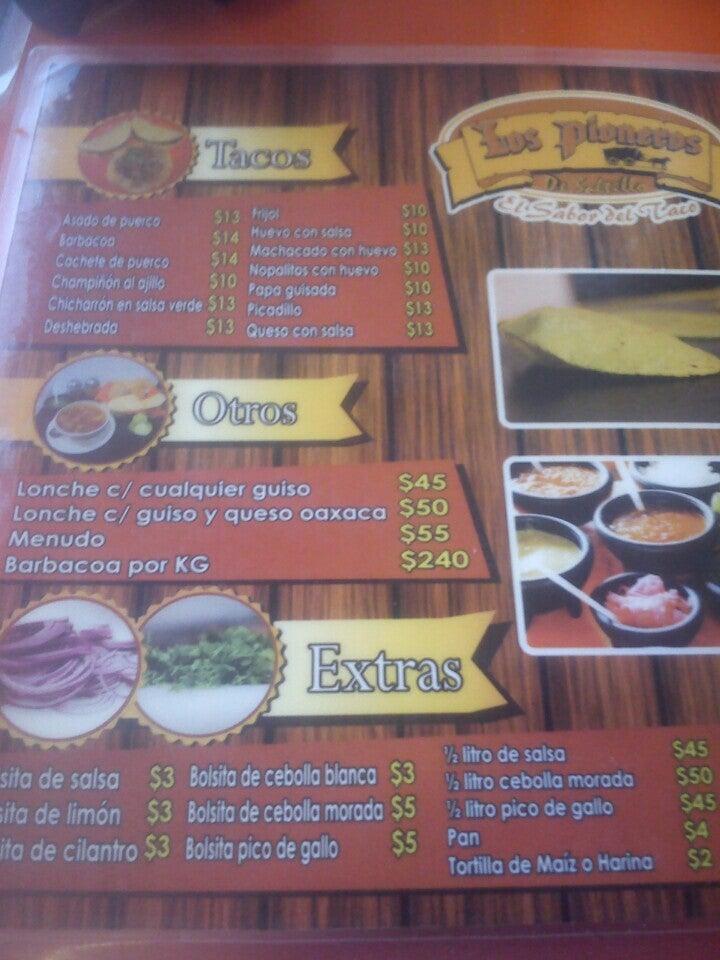 Carta del restaurante Tacos Los Pioneros, Saltillo, Blvd. Moctezuma