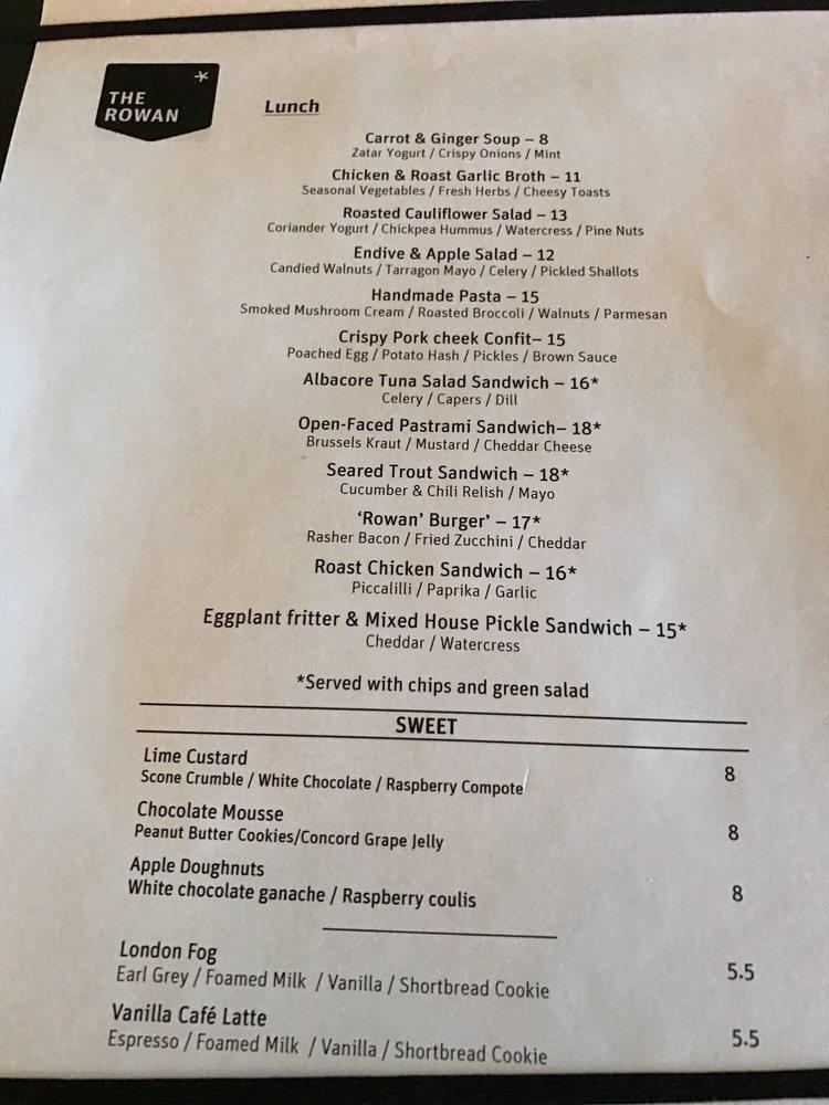 Menu at The Rowan restaurant, Ottawa