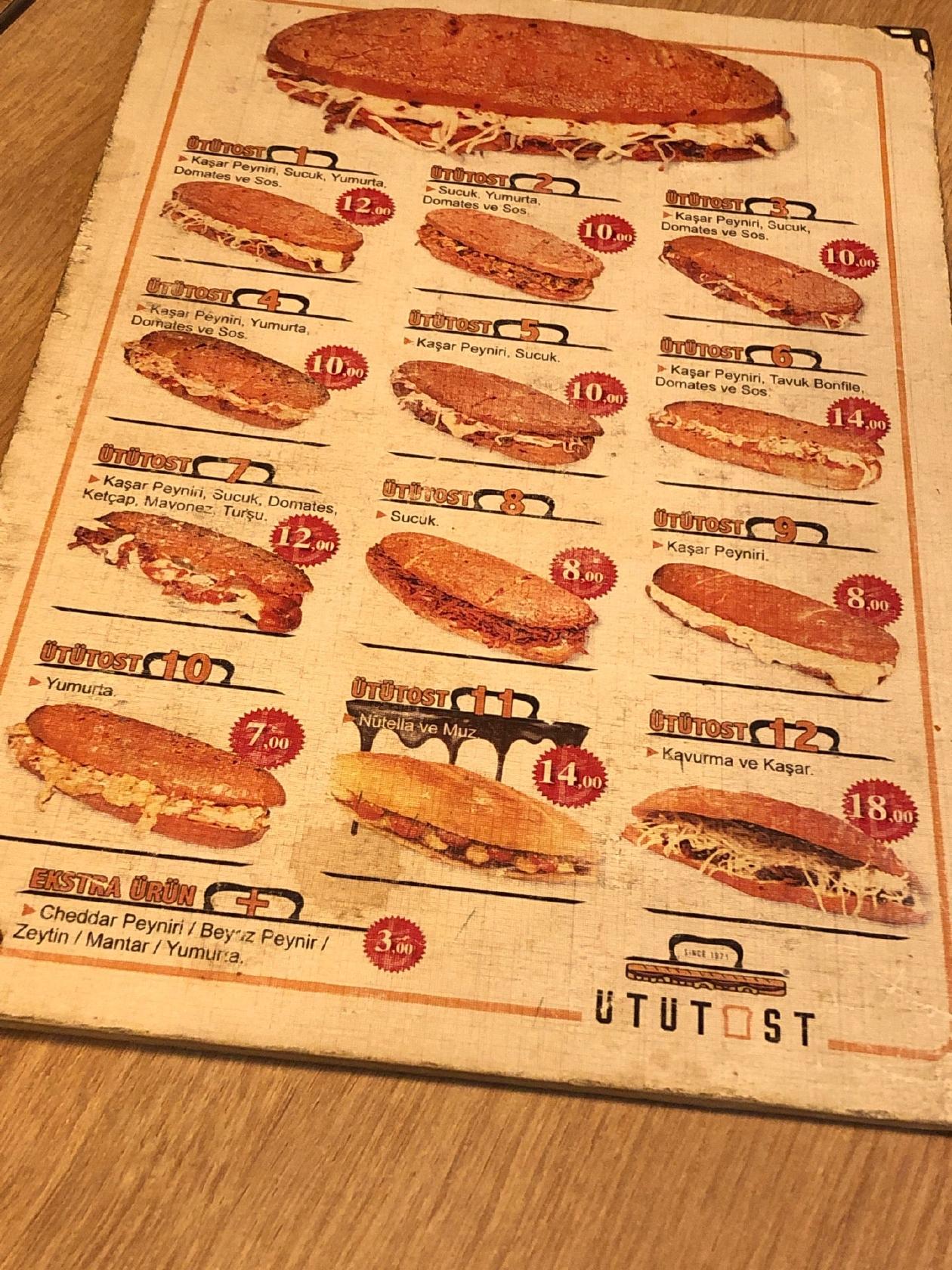 Menu at Ütü Tost, Istanbul, Çengeloğlu Sk. No: 1/A