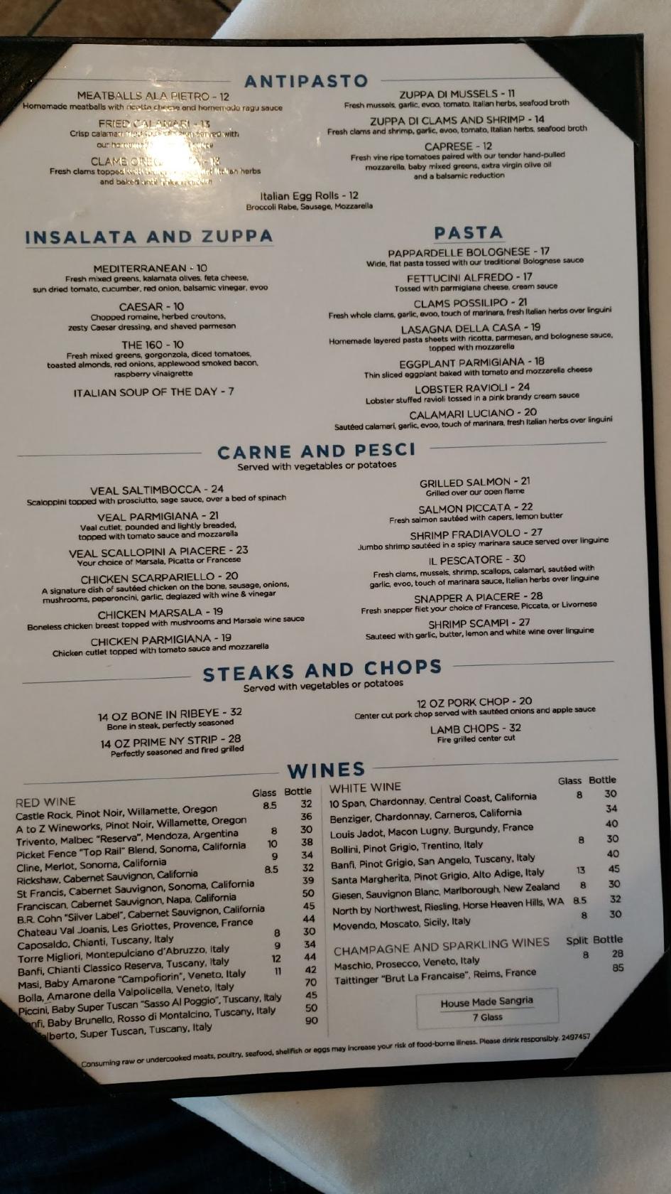 Menu at Acqua Bistro restaurant, Hollywood
