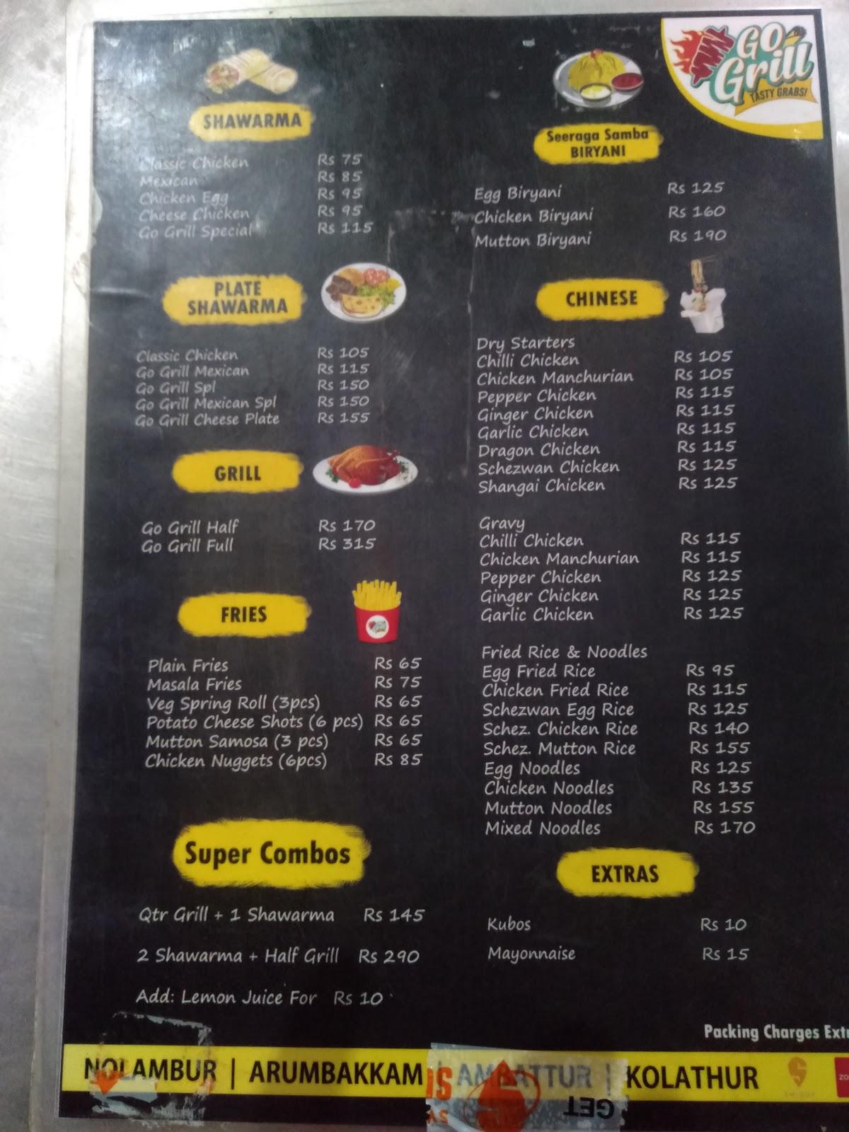 Menu at GO GRILL, Chennai, 2/121