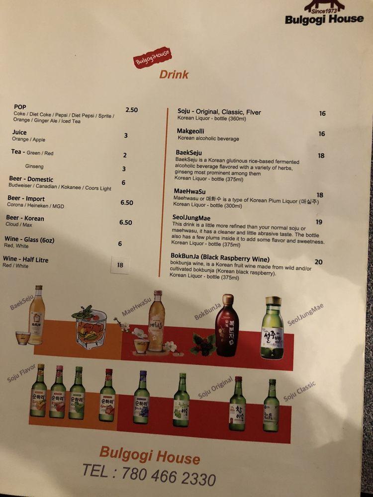 Menu at Bulgogi House restaurant, Edmonton