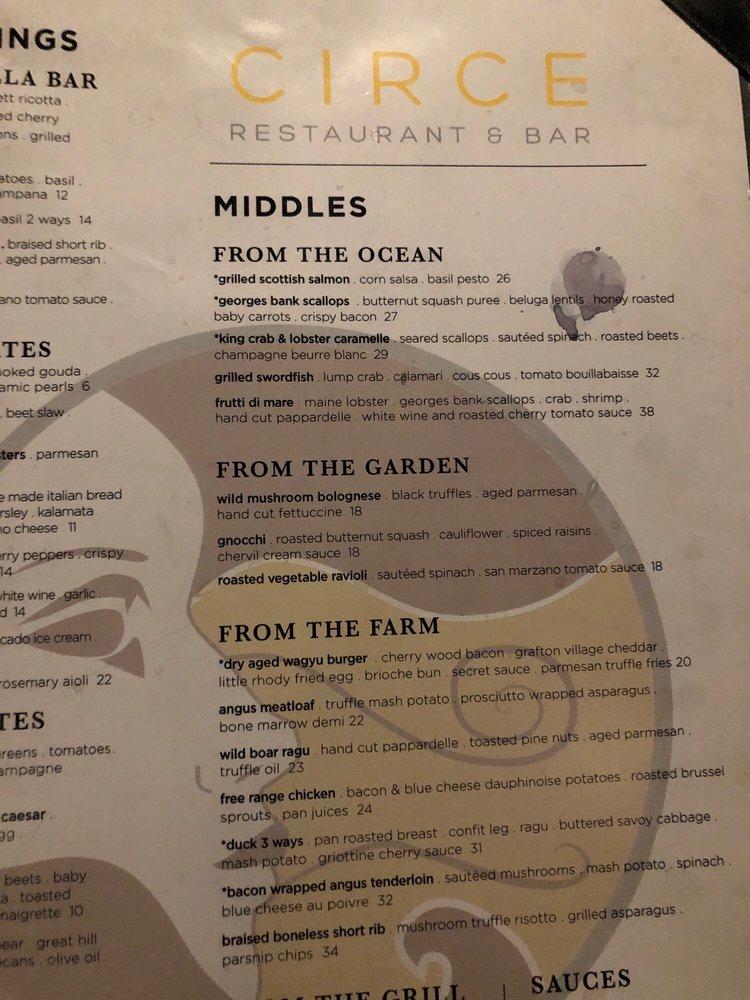 Menu at Circe Restaurant & Bar - Providence, Providence