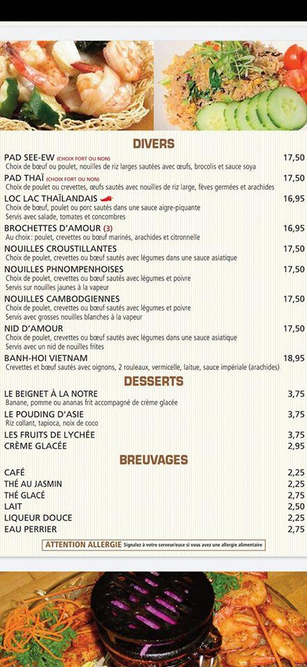 Menu au Restaurant O'Mékong, Joliette