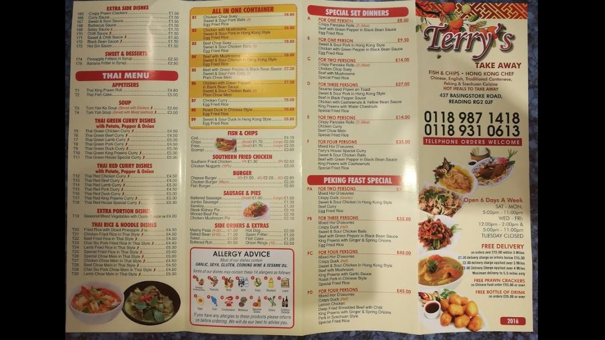 Menu at Terry's Takeaway fast food, Reading