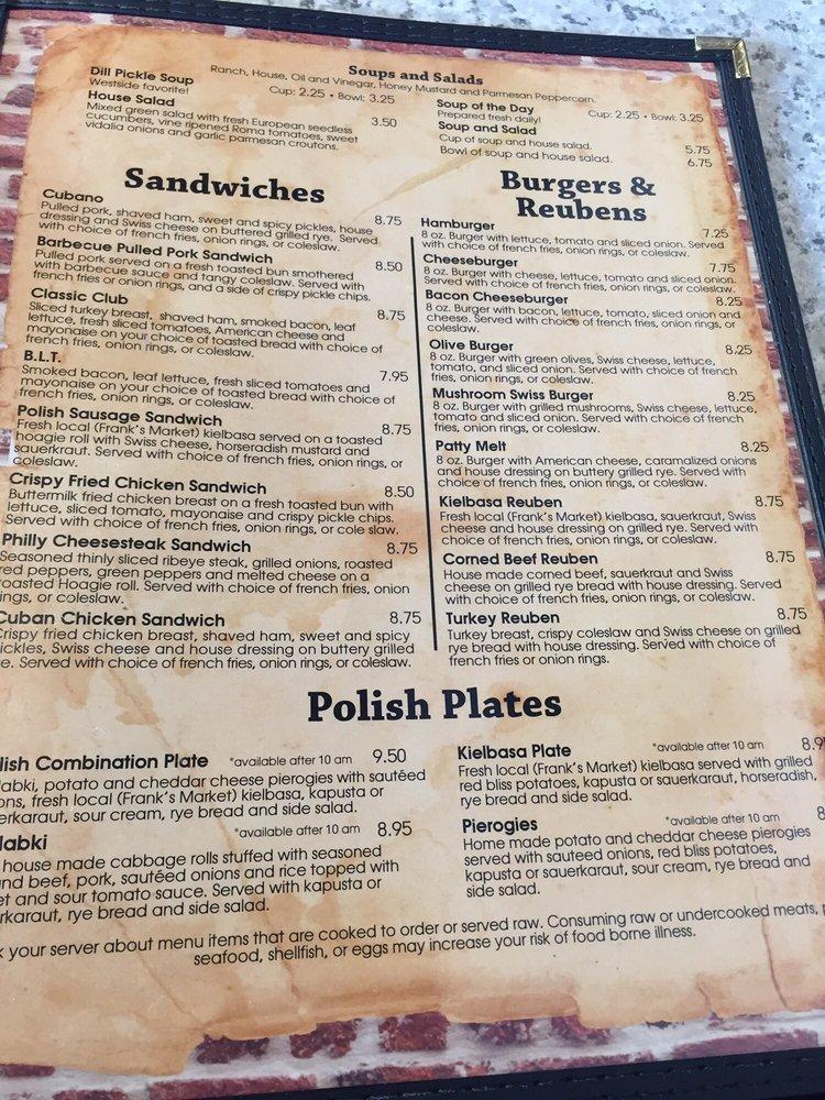 Menu at Westsider Cafe, Grand Rapids