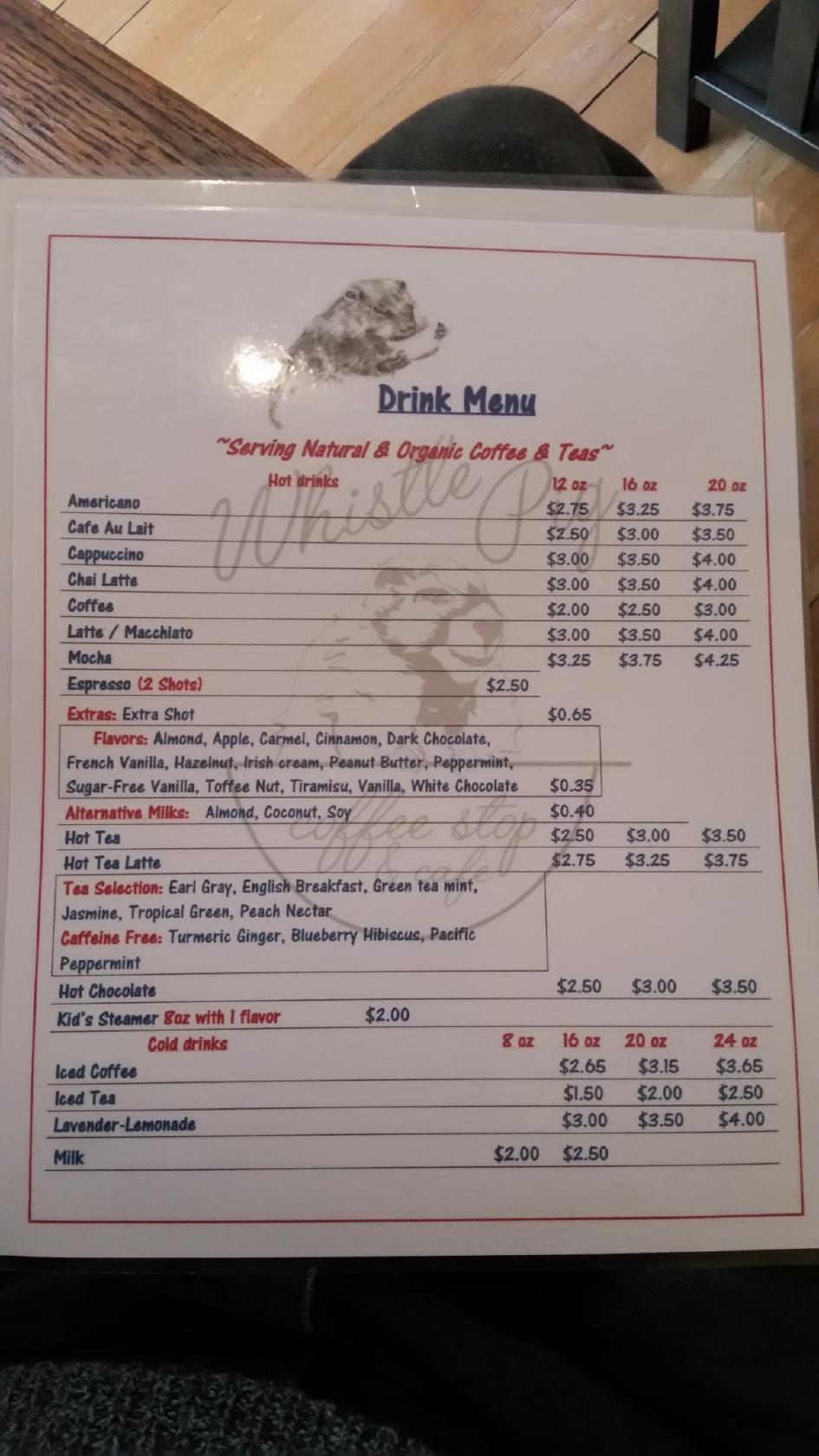 Menu at Whistle Pig Coffee Stop & Cafe, Rifle