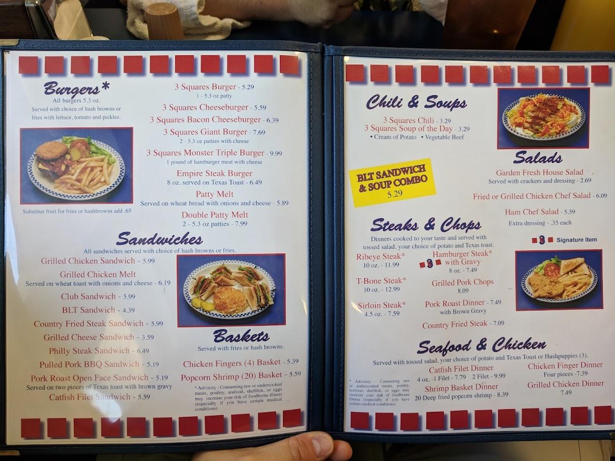 Menu at 3 Squares Diner Donalsonville Georgia restaurant, Donalsonville