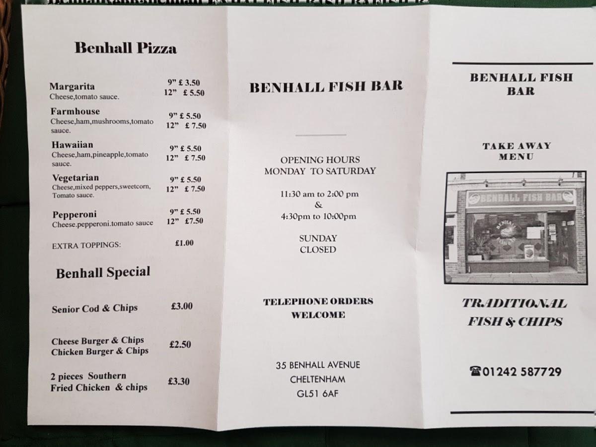 Menu at Benhall Fish Bar, Cheltenham