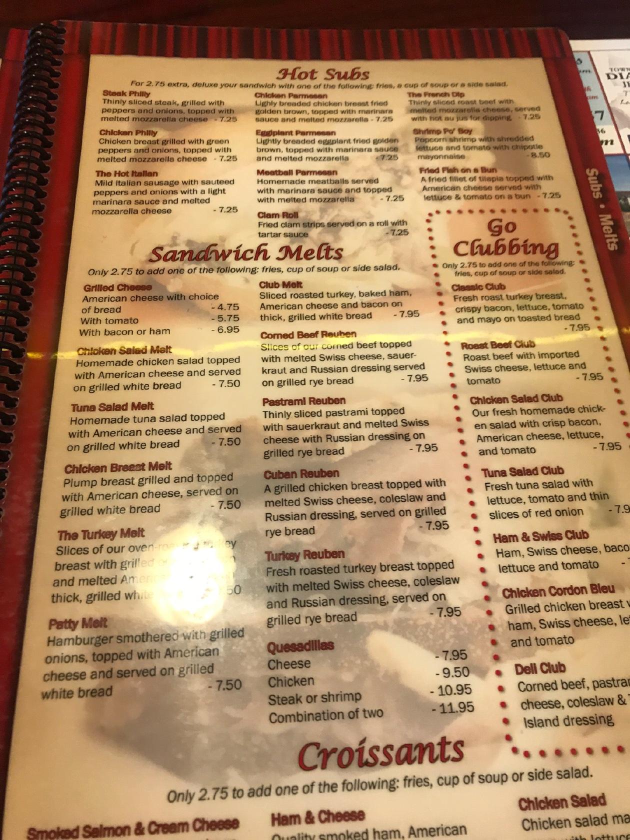 Menu at Broadway Diner restaurant, Fayetteville
