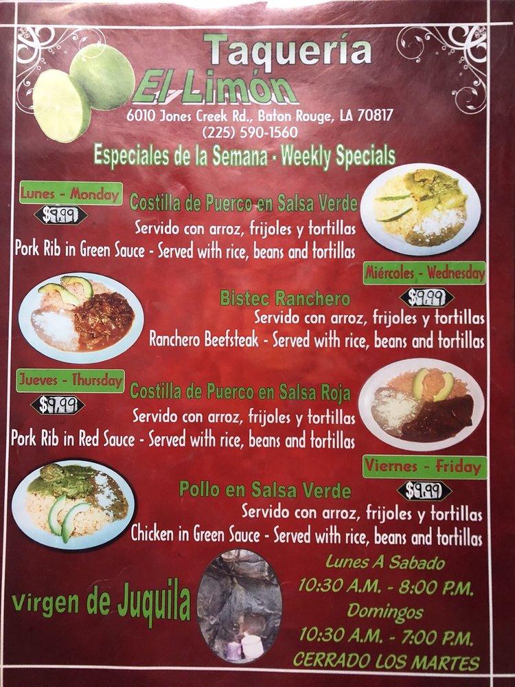 Menu at El Limon Mexican Restaurant, Baton Rouge