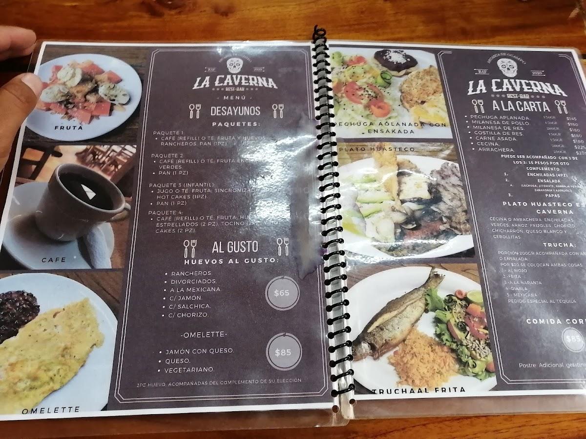 Menu at La caverna restaurant, Huasca de Ocampo