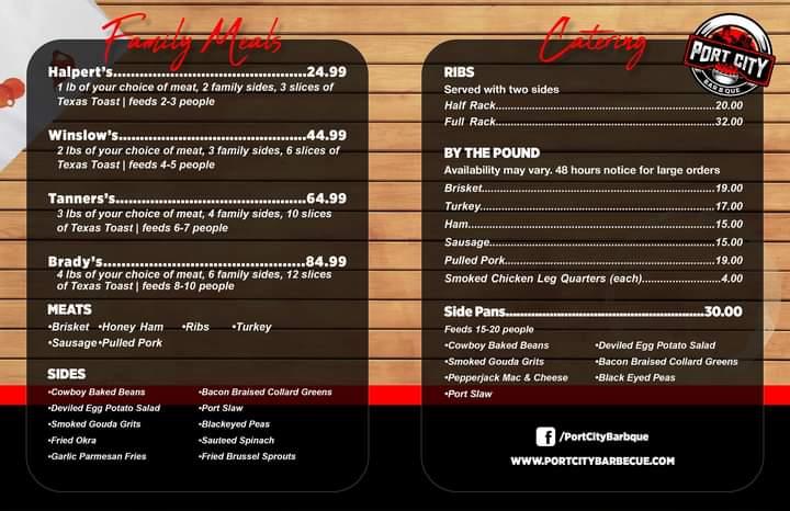 Carta de Port City Bar B Que, Bossier City