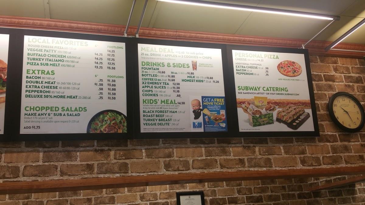 Menu at Subway restaurant, Fairlawn, Peppers Ferry Blvd