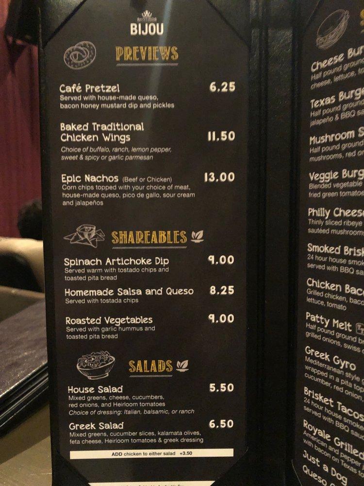 Menu at Santikos Entertainment Bijou pub & bar, San Antonio