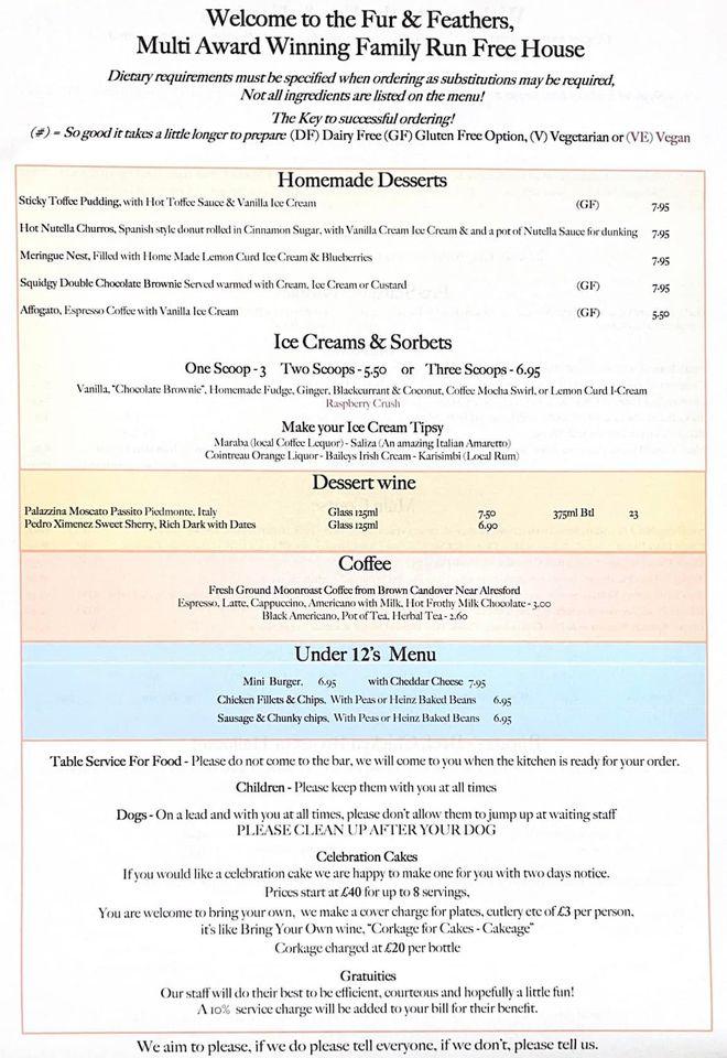 Menu at The Fur & Feathers pub & bar, Basingstoke