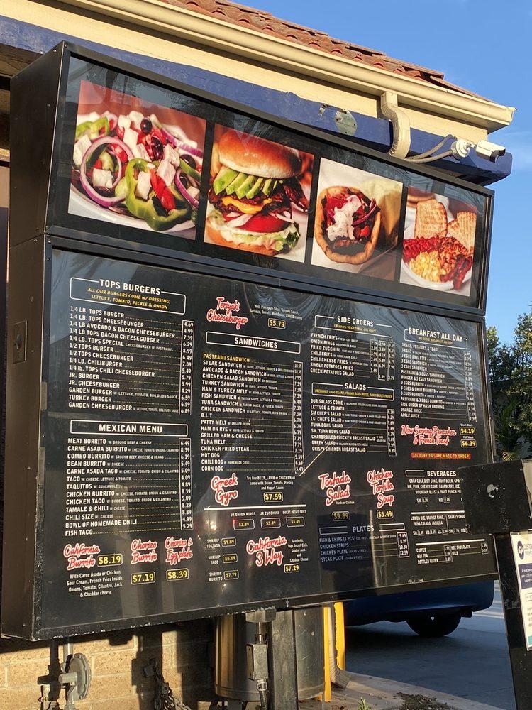 Menu at Tops fast food, Pasadena, E Walnut St