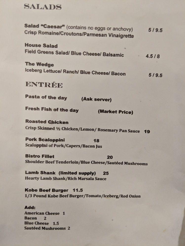 Menu at Zin Bistro pub & bar, Lodi, 722 W Lodi Ave