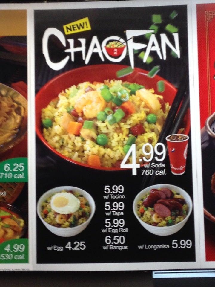 Menu at Chowking restaurant, Union City