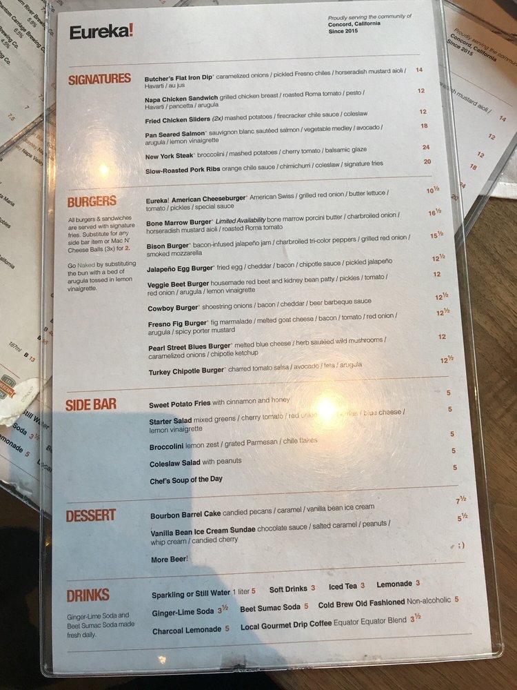 Menu at Eureka! pub & bar, Concord