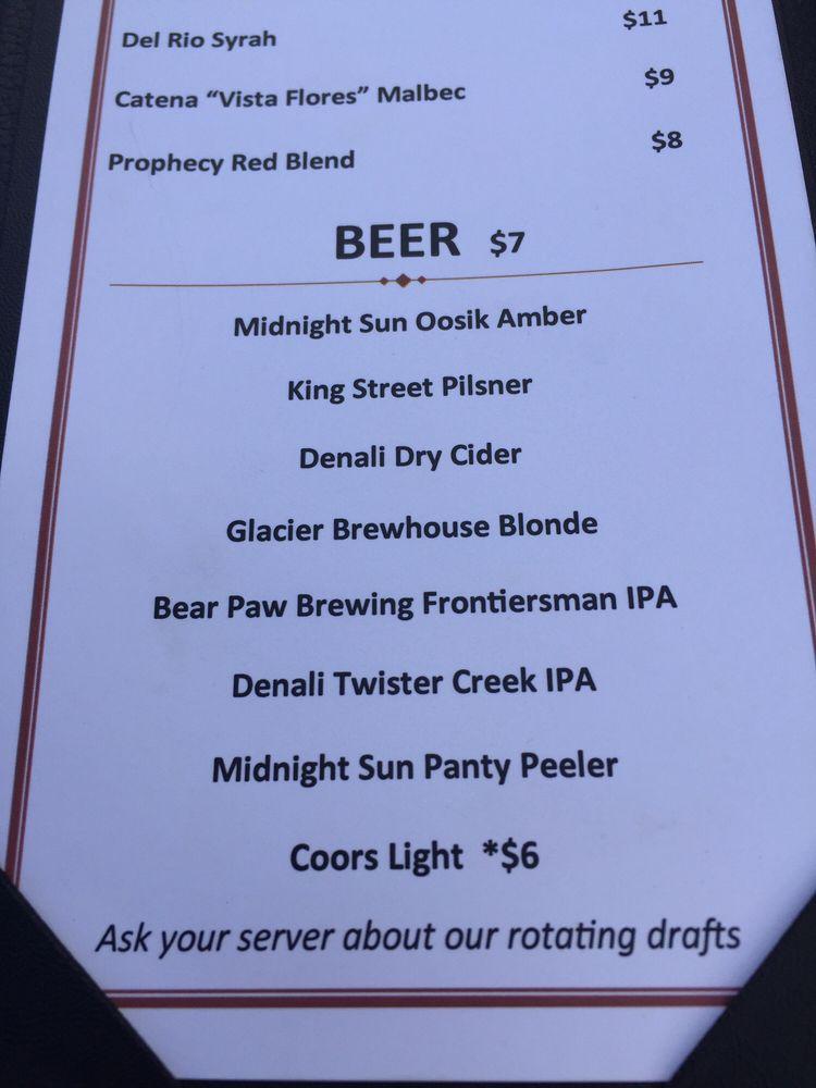 Menu at Everett's pub & bar, Wasilla
