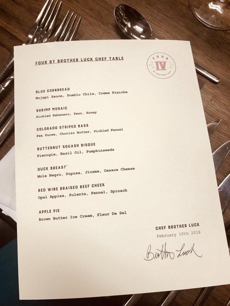 Menu at Four by Brother Luck pub & bar, Colorado Springs, 321 N Tejon St