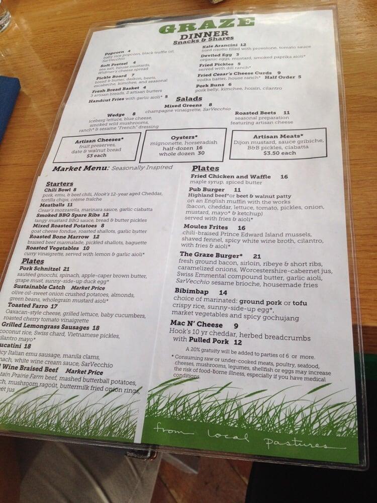 Menu at Graze Restaurant, Madison