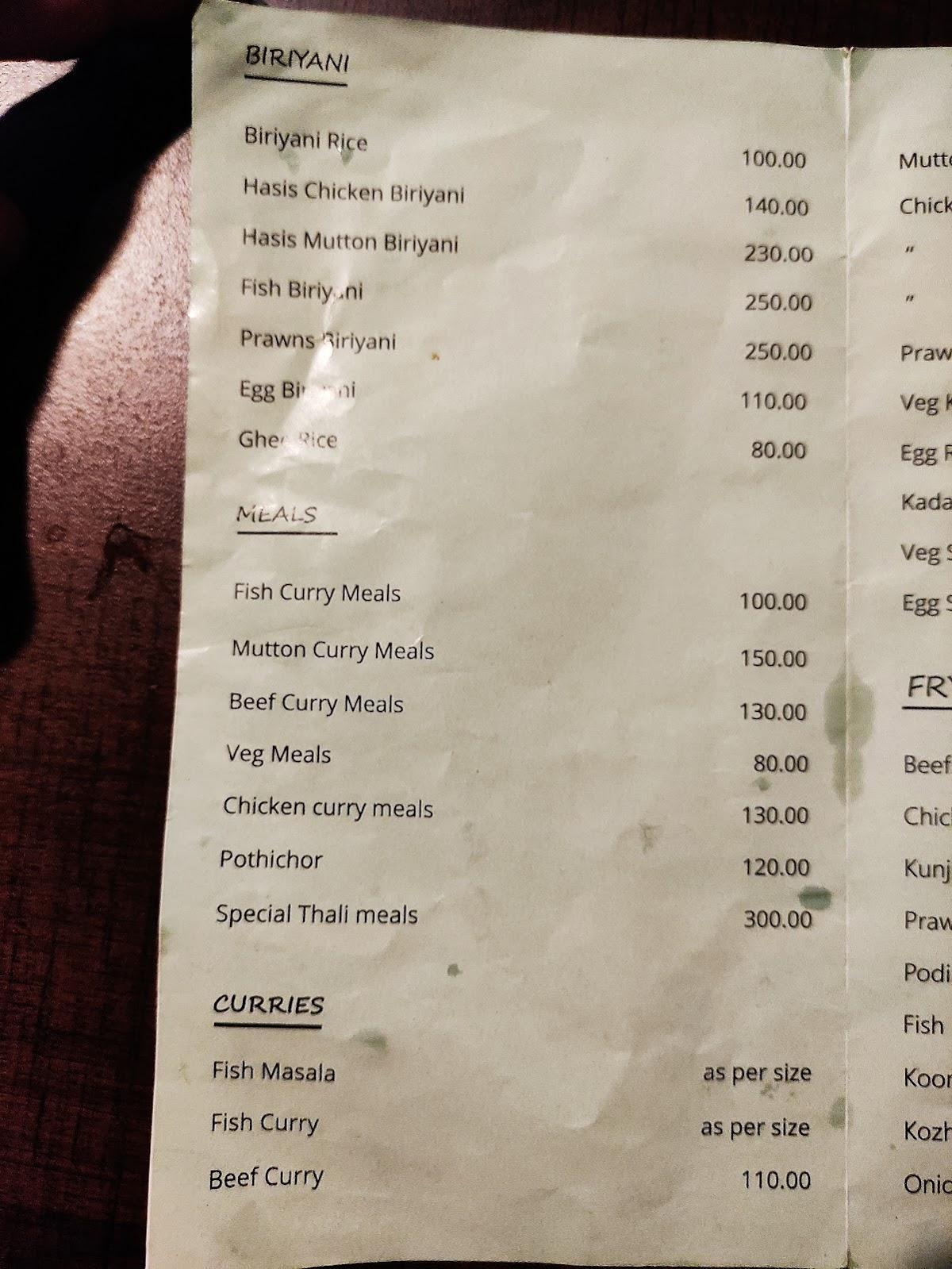 Menu at Hasi’s Kitchen, Palakkad, 10/243