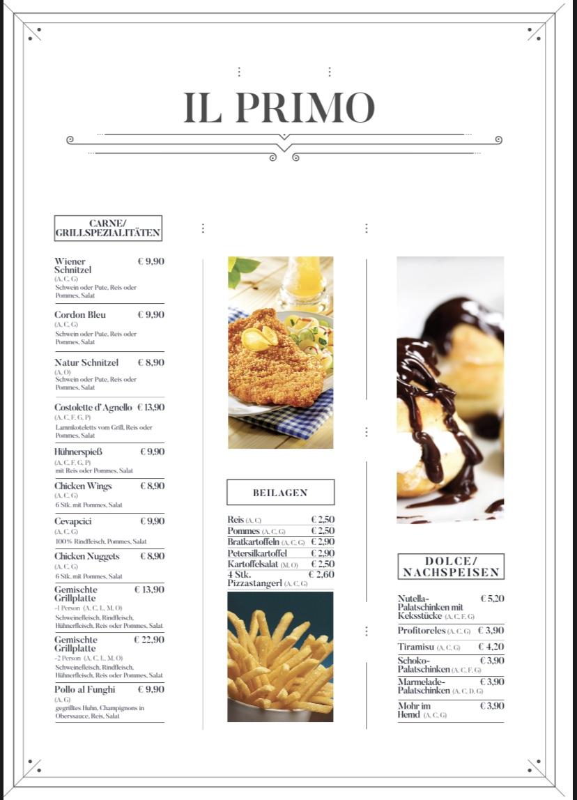 Speisekarte von Il Primo Pasta&More restaurant, Perg