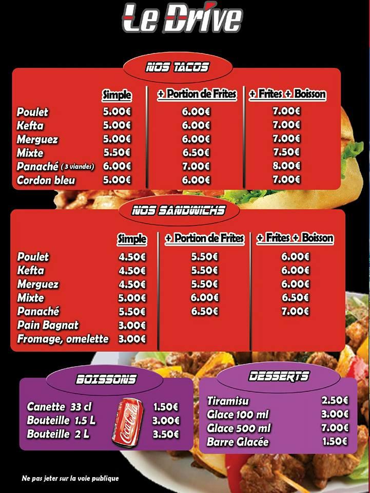 Menu at Le DRIVE Pizza pizzeria, Strasbourg