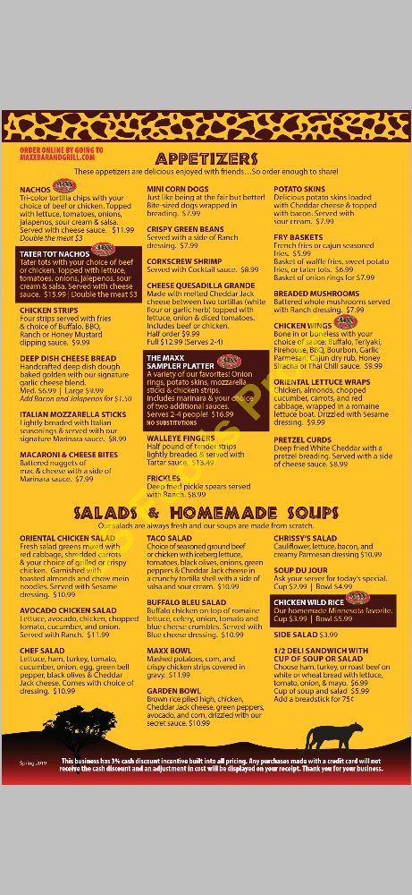 Menu at Maxx Bar & Grill, Ham Lake