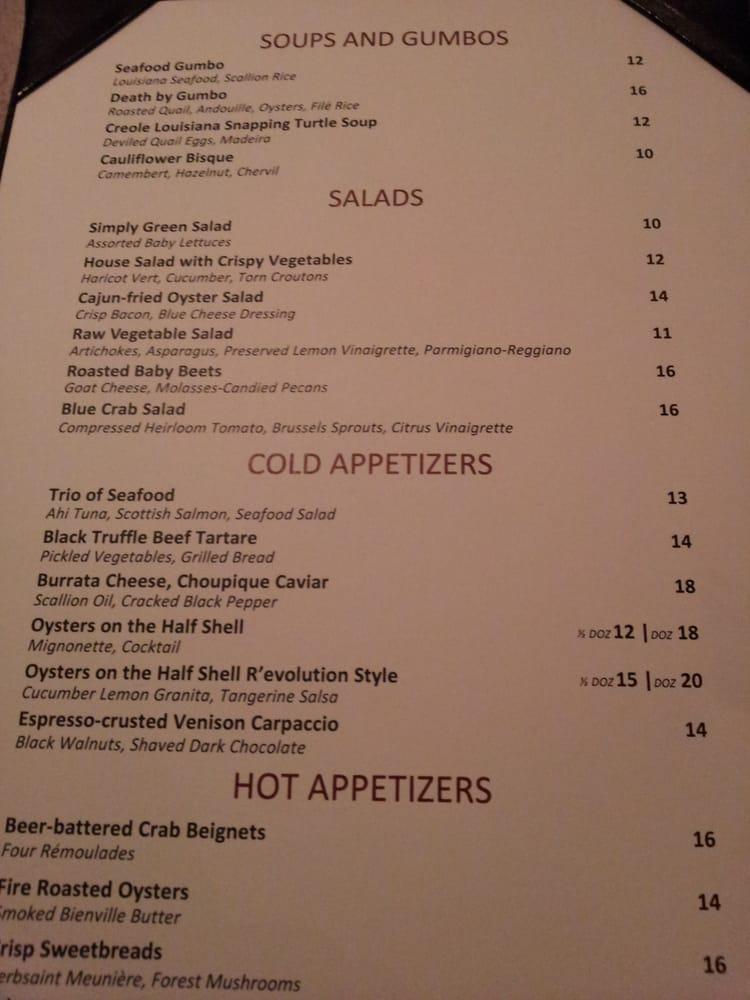 Menu at Restaurant R'evolution, New Orleans