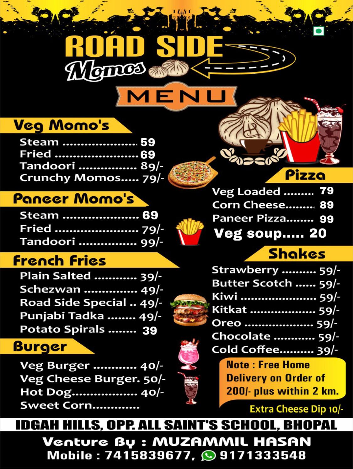 Menu at Roadside Momo's Cafe & Restro, Bhopal