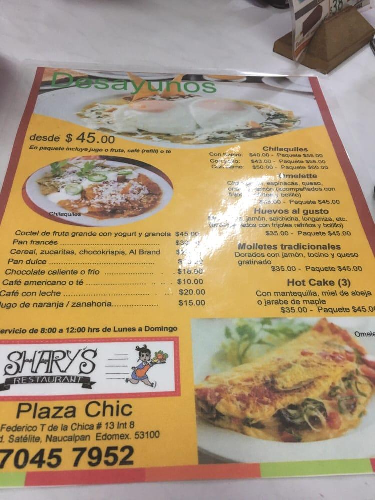 Carta de cafetería Shary's, Naucalpan de Juárez