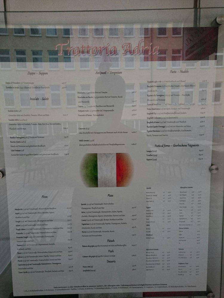 Menu at Trattoria Adria restaurant, Koblenz