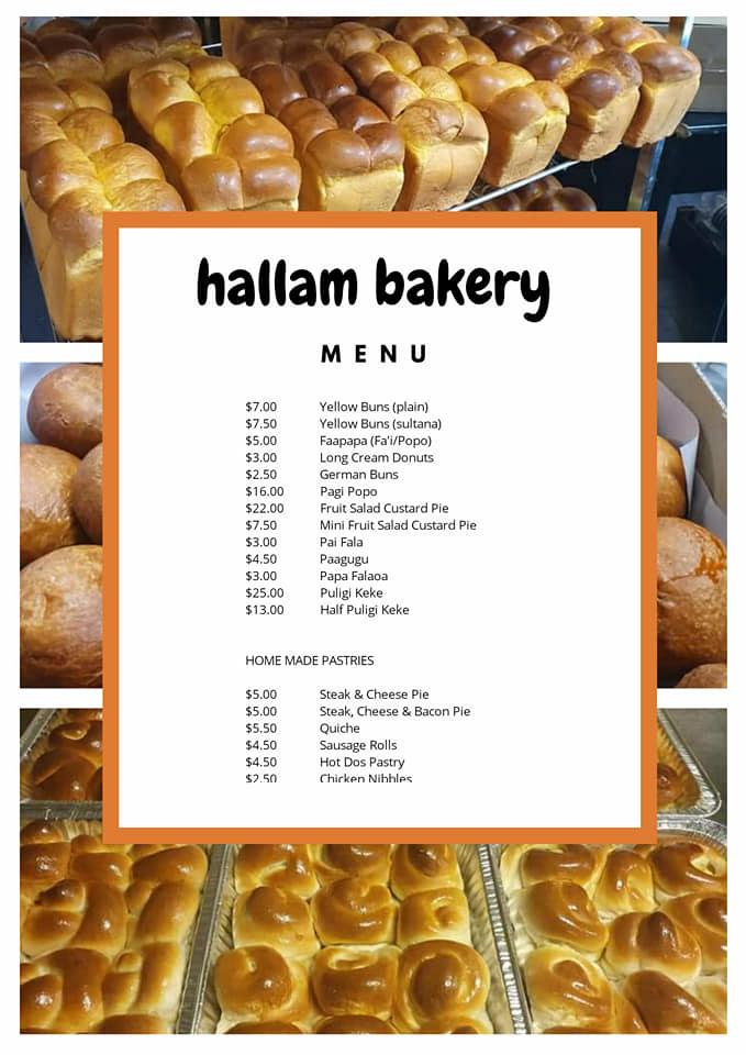 Menu at Hallam Bakery, Hallam