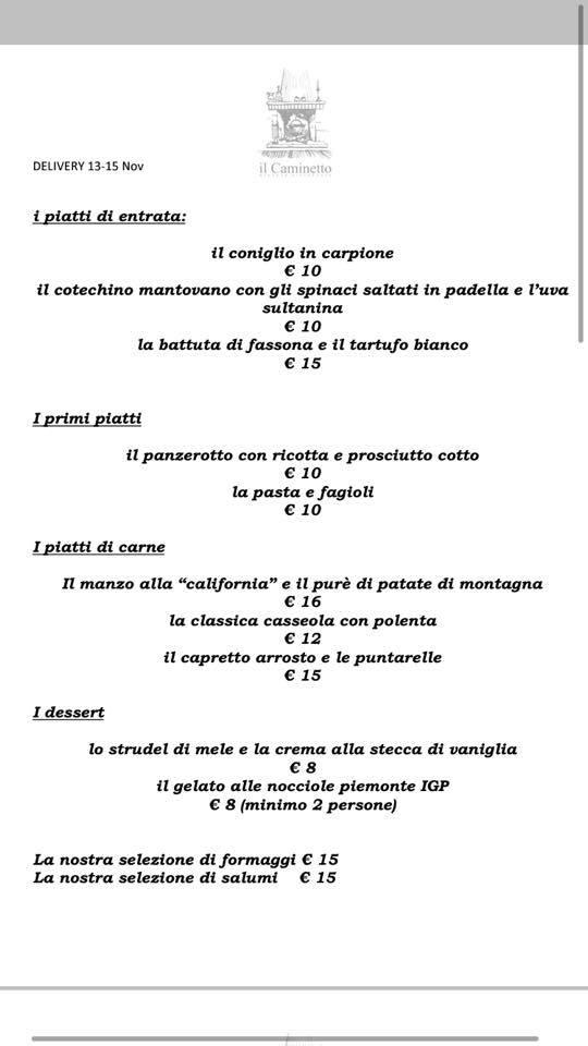 Menu da il Caminetto WineBar Ristorante, Lecco