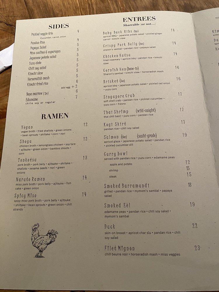Menu at NoMi restaurant, El Paso