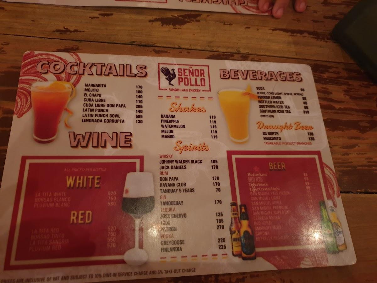 Menu at Señor Pollo restaurant, Makati, Ebro