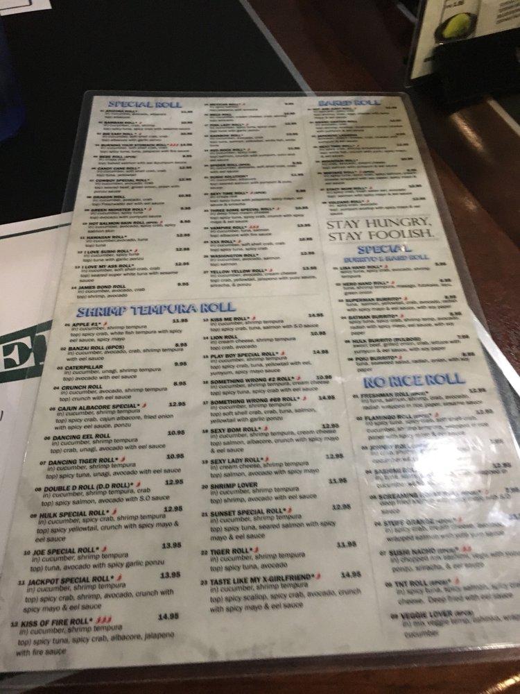 Menu at Sushi Hero restaurant, Las Vegas