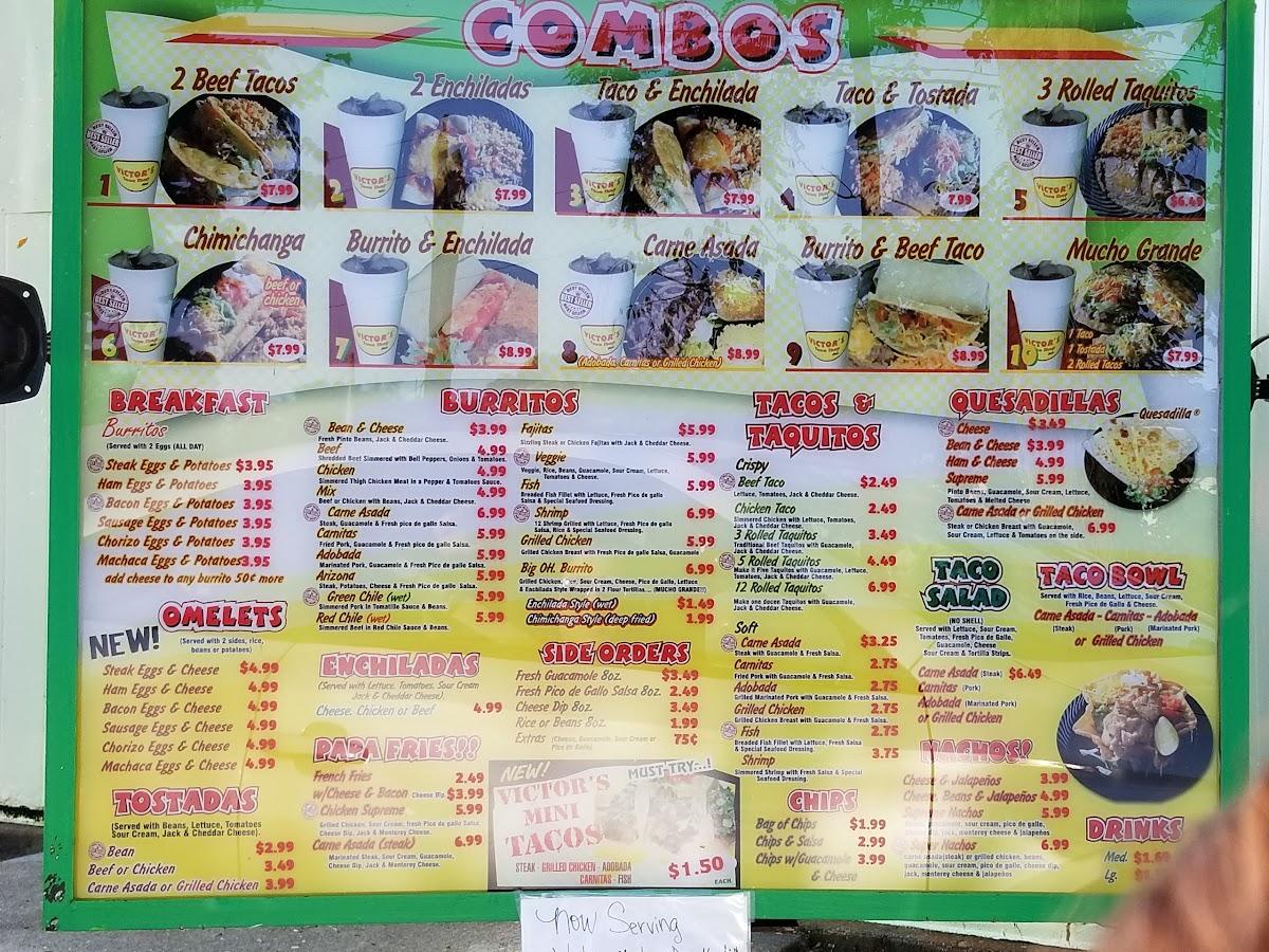 Menu at Victors Taco Shop restaurant, Xenia