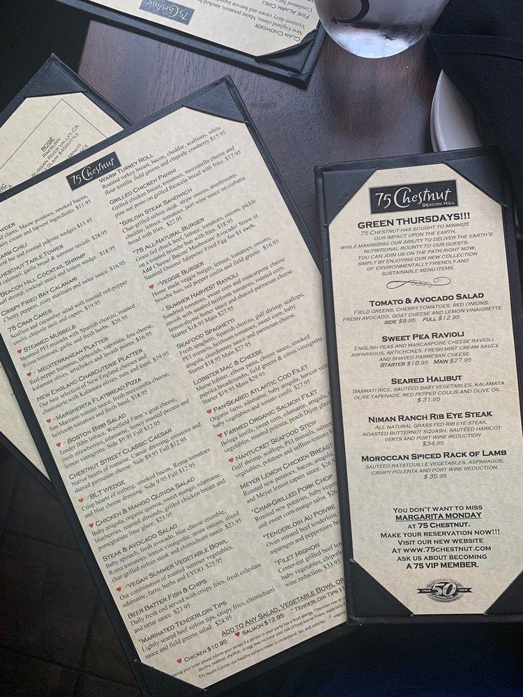 Menu at 75 Chestnut steakhouse, Boston, 75 Chestnut St